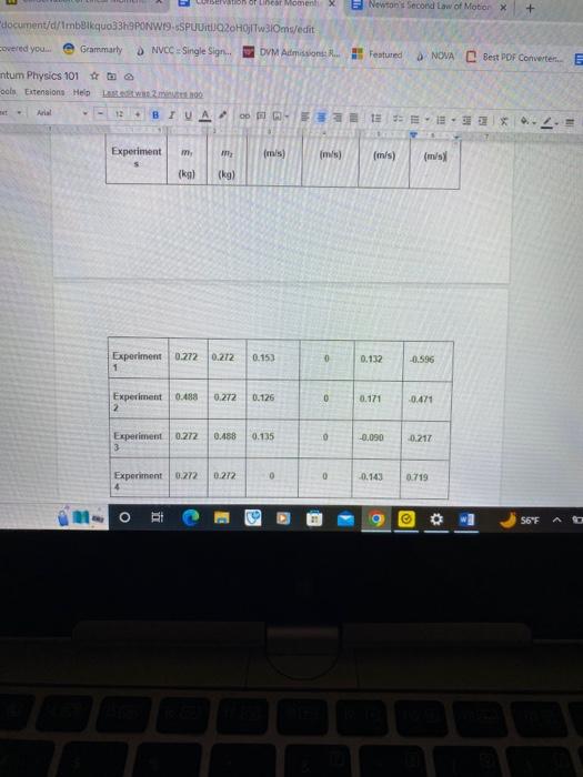 Momentum transfer for Experiment 4 1. How much is the | Chegg.com