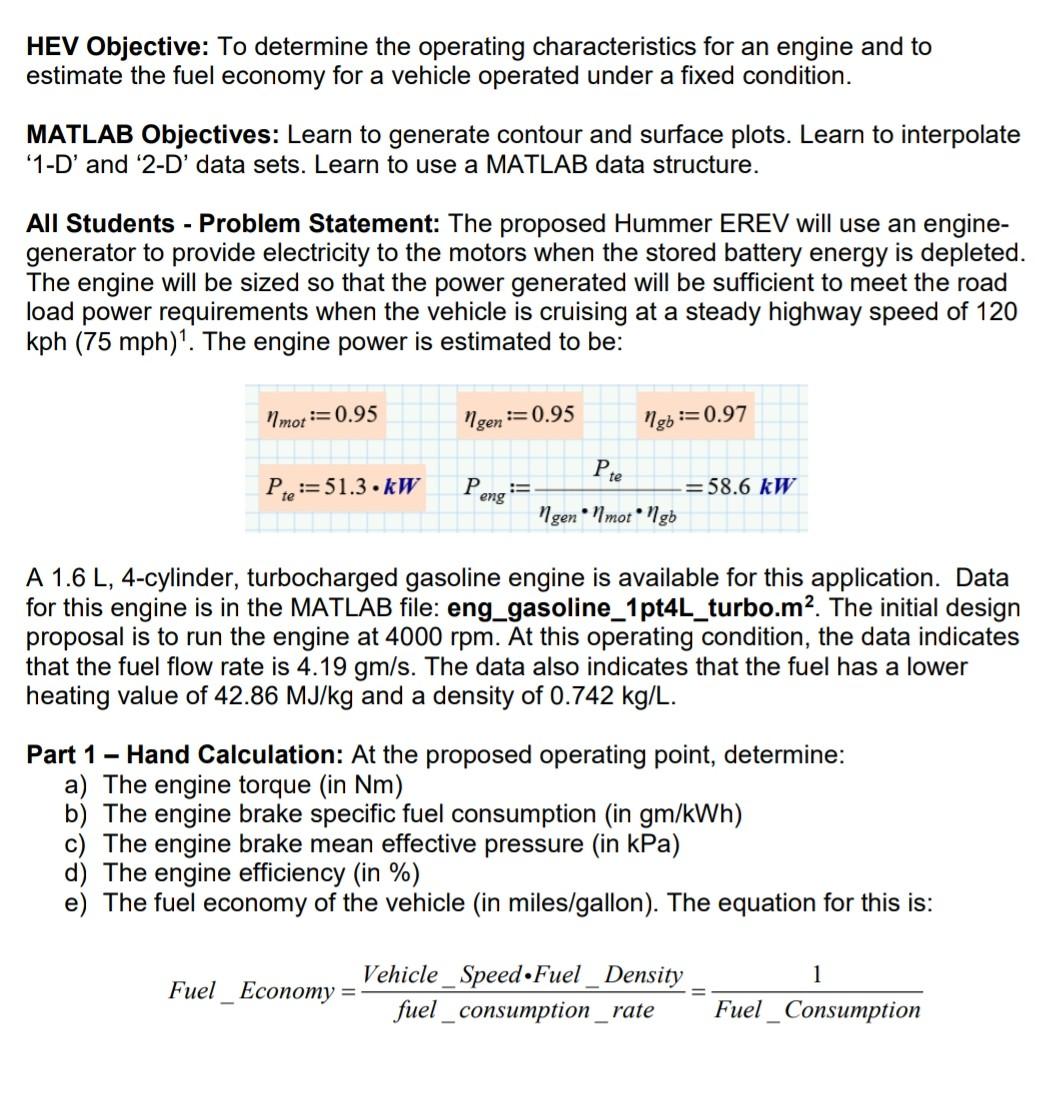 HEV Objective: To determine the operating | Chegg.com