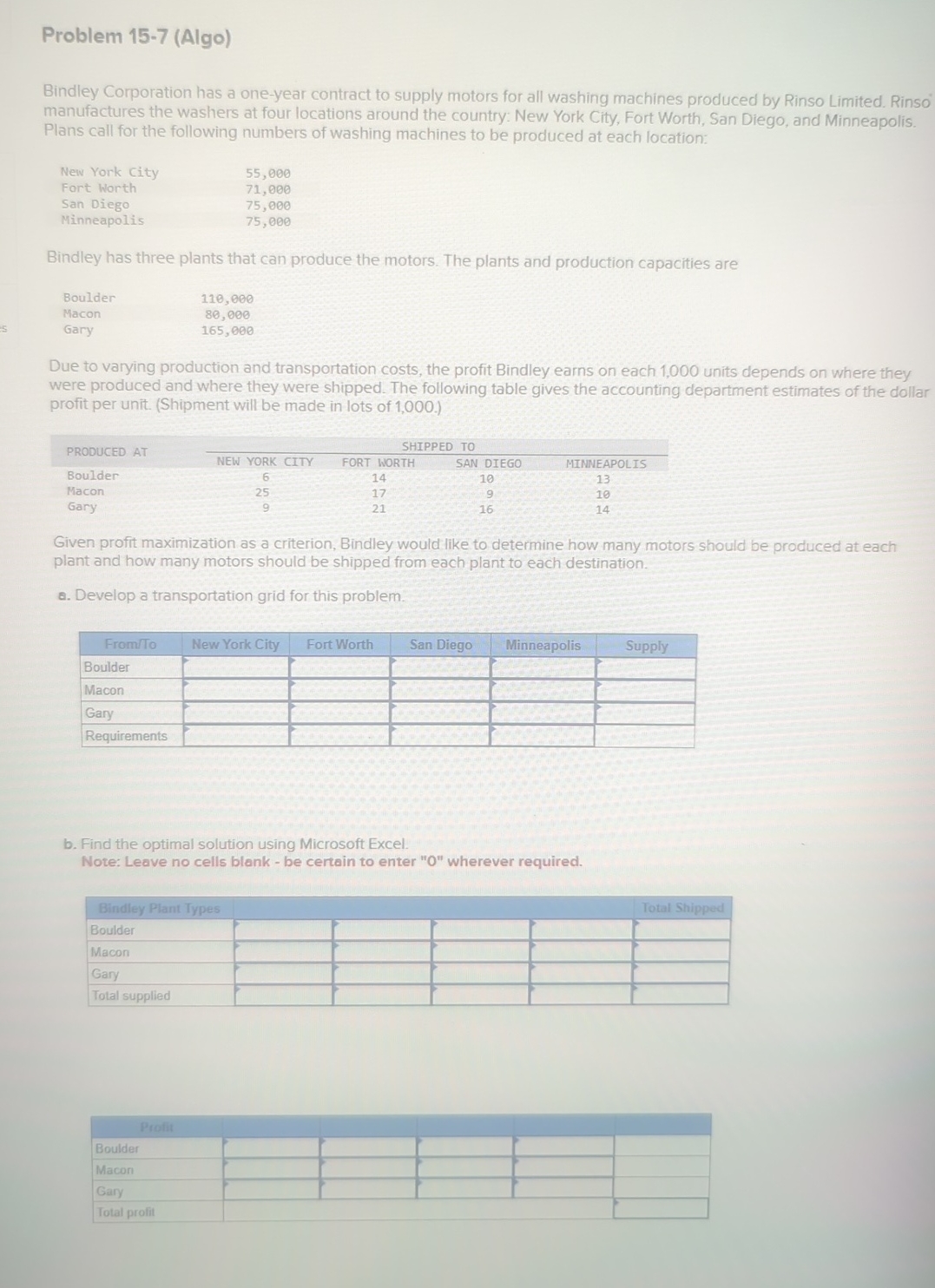 Solved Problem 15-7 (Algo)Bindley Corporation has a one-year | Chegg.com