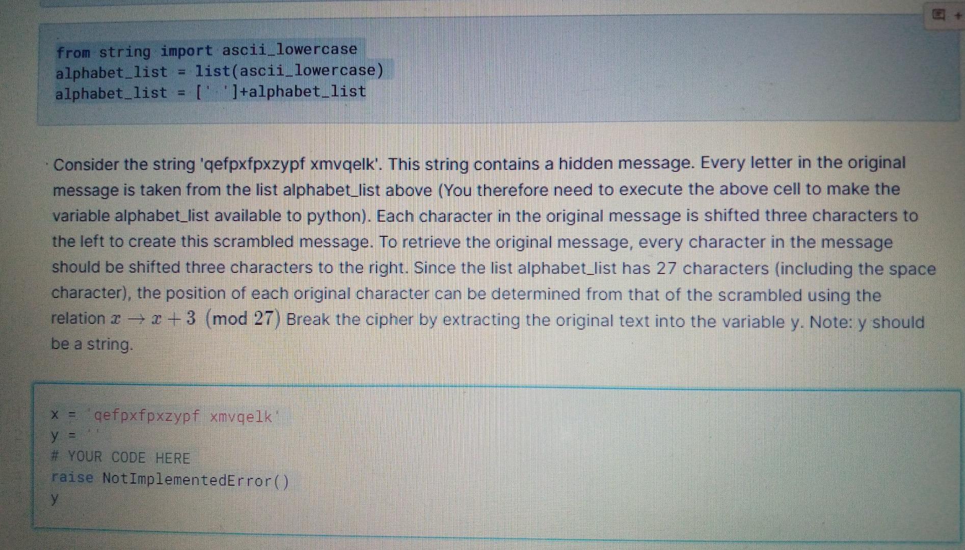 Solved from string import ascii_lowercase alphabet_list | Chegg.com