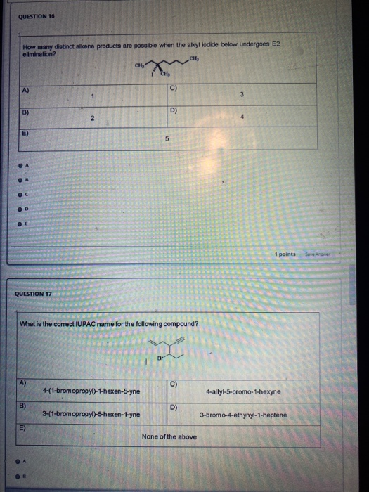 Solved QUESTION 16 How many distinct alkene products are | Chegg.com