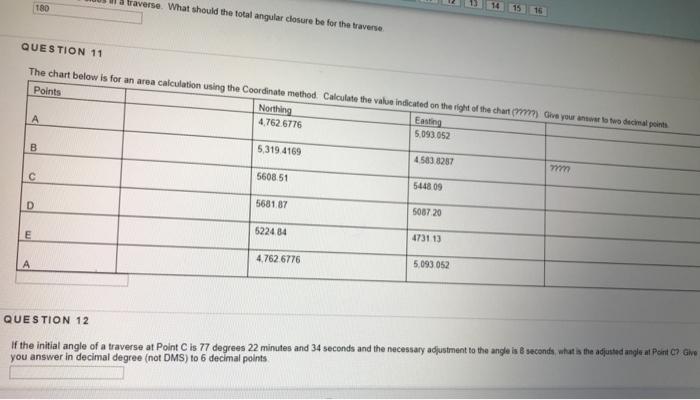 Solved 180 traverse. What should the total angular closure | Chegg.com