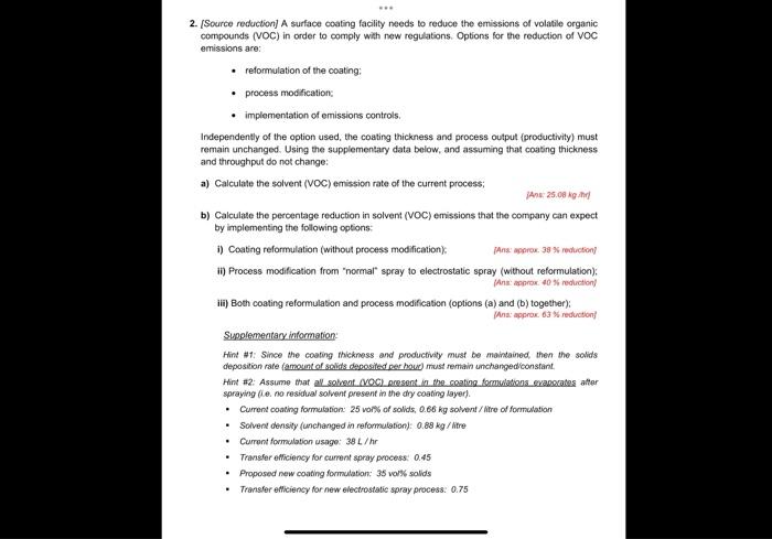 Solved 2. [Source reduction] A surface coating facility | Chegg.com