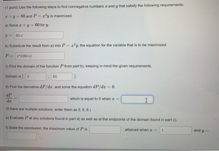 Solved (1 point) Use the following steps to find nonnegative | Chegg.com