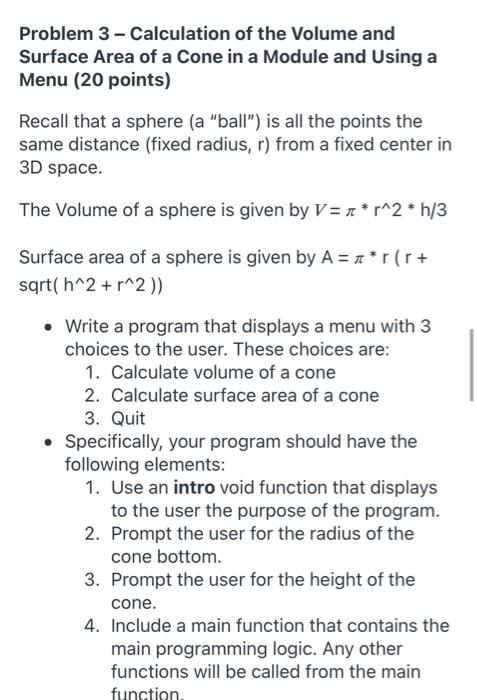 Solved Problem 3 - Calculation of the Volume and Surface | Chegg.com
