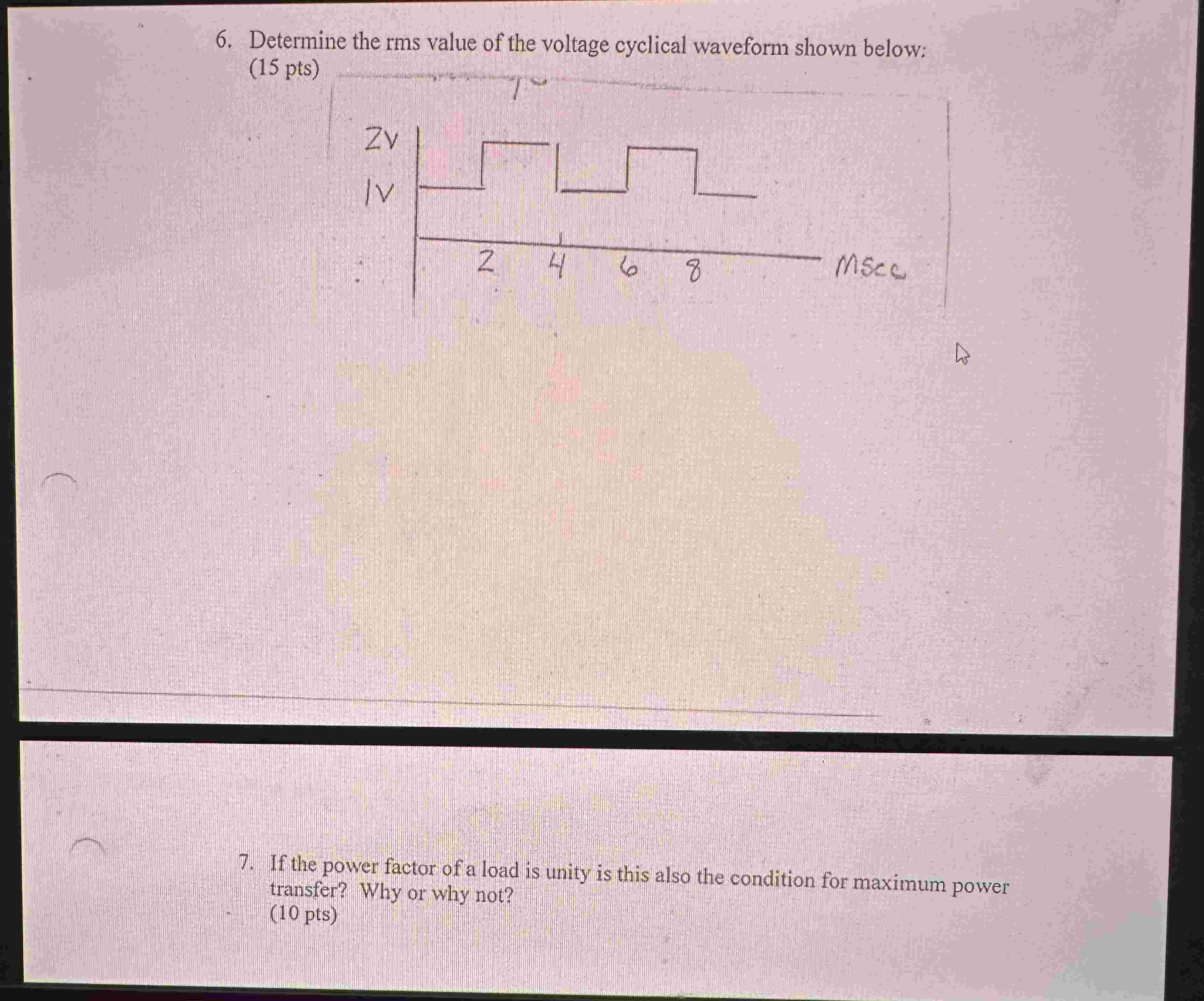 Solved 6.) ﻿Determine the RMS value of the voltage | Chegg.com