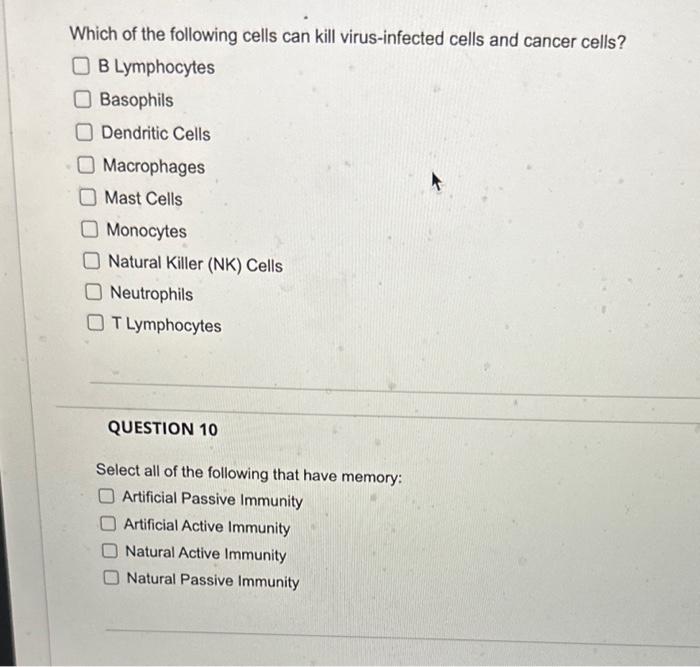 Solved Which of the following cells can kill virus-infected | Chegg.com