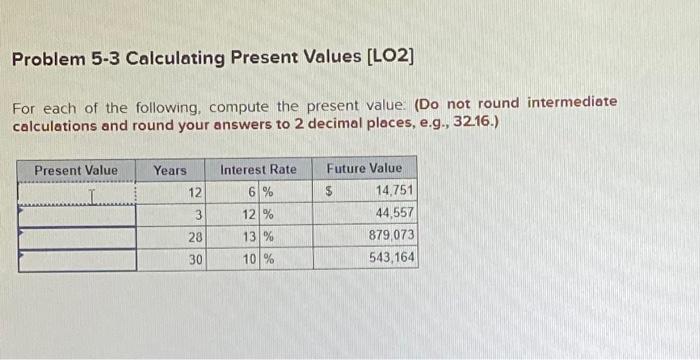 Solved Problem 5-3 Calculating Present Values [LO2] For each | Chegg.com