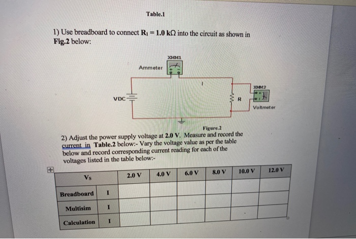 Solved Table 1 1) Use breadboard to connect R1 = 1.0 k into | Chegg.com