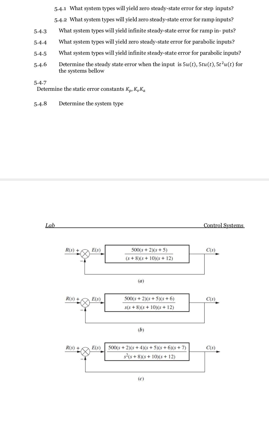 Solved 5.4.1 What system types will yield zero steady-state | Chegg.com