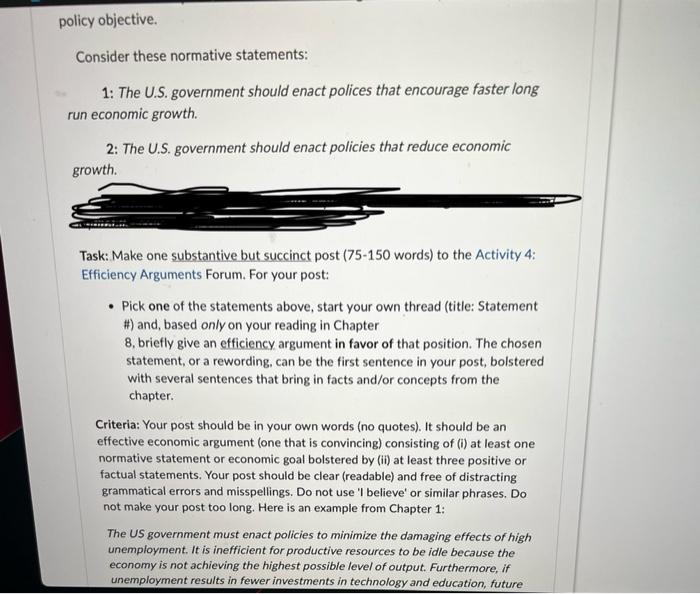 Solved policy objective. Consider these normative | Chegg.com