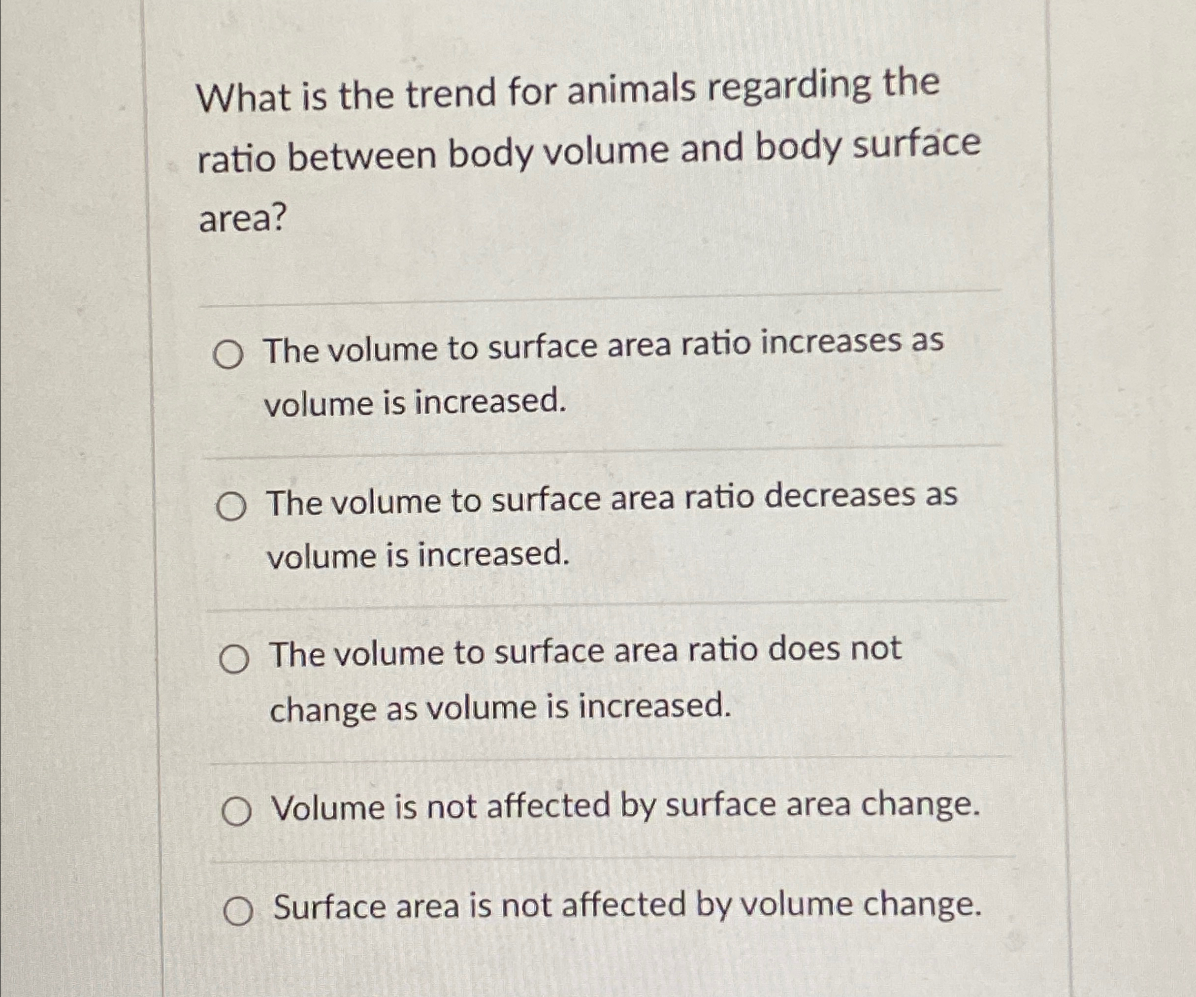 Solved What is the trend for animals regarding the ratio | Chegg.com