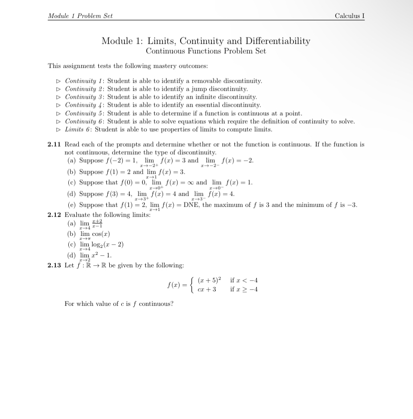 Solved Module 1 ﻿Problem SetCalculus IModule 1: Limits, | Chegg.com