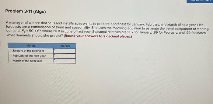 Solved Problem 3-11 (Algo) A manager of a store that sells | Chegg.com