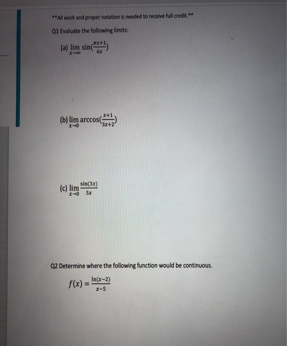 Solved **All work and proper notation is needed to receive | Chegg.com