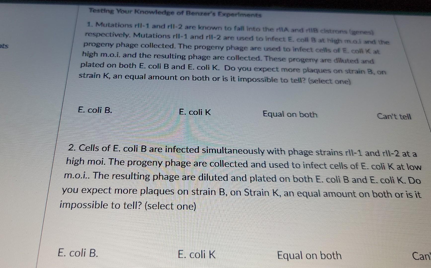 Solved Testing Your Knowledge of Benzer's Experiments ats 1. | Chegg.com