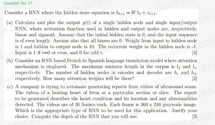 Solved Consider a RNN where the hidden state equation is | Chegg.com