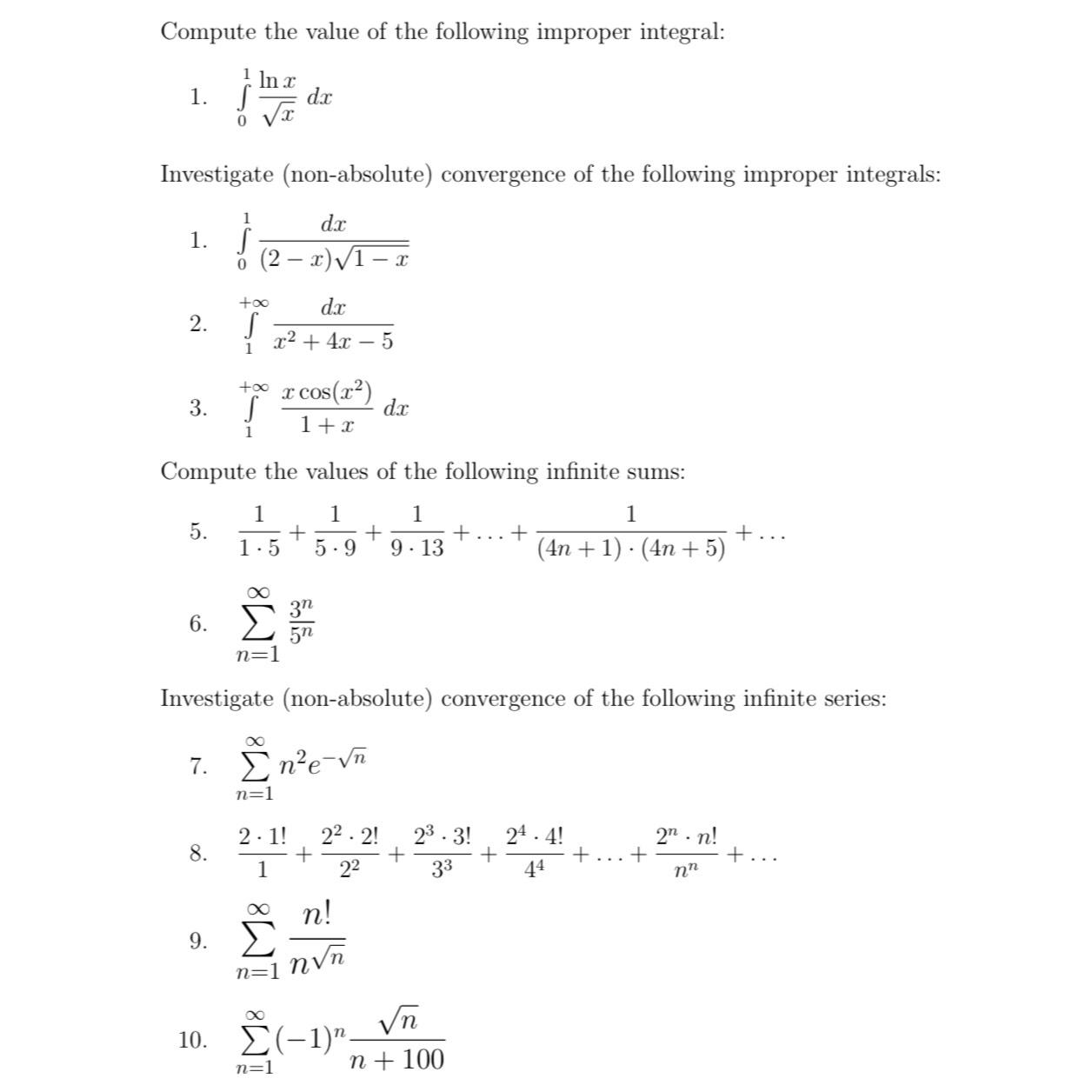 Solved Compute the value of the following improper | Chegg.com