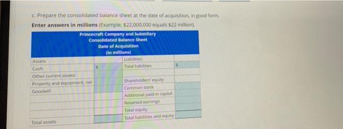 Solved Consolidation Working Paper, Simple Example cash The | Chegg.com