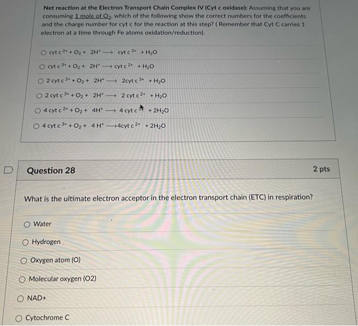 Solved Net reaction at the Electron Transport Chain Complex | Chegg.com