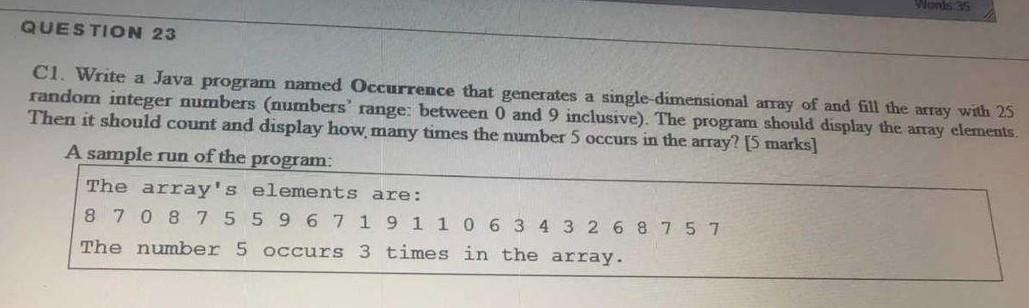 Solved QUESTION 23 CI. Write a Java program named Occurrence | Chegg.com