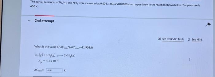 Solved The partial pressures of N2H2 and NH3 were measured | Chegg.com
