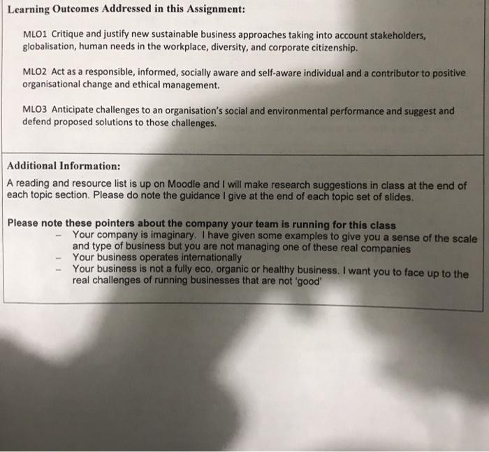 Solved Learning Outcomes Addressed in this Assignment: MLO1 | Chegg.com