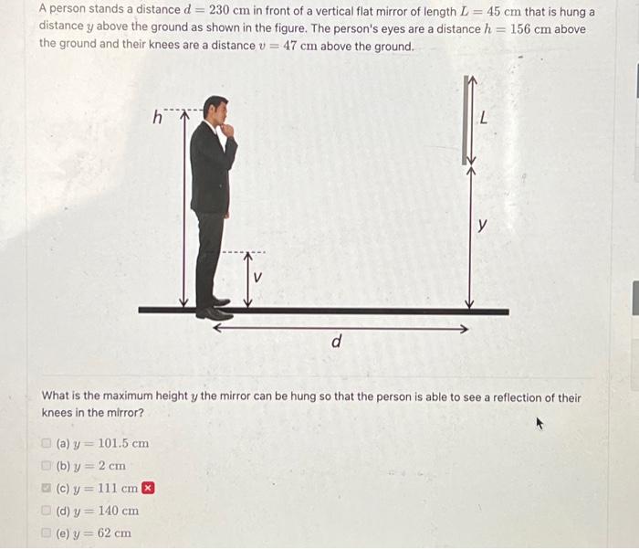 Solved A person stands a distance d=230 cm in front of a | Chegg.com