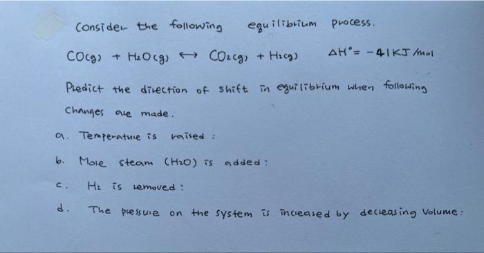 Solved Consider the following equilibrium process. | Chegg.com
