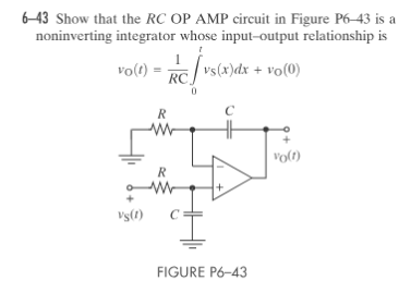Solved 6-43 ﻿Show that the RC ﻿OP AMP circuit in Figure | Chegg.com