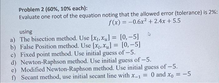 Problem 2(60%,10% each): Evaluate one root of the | Chegg.com