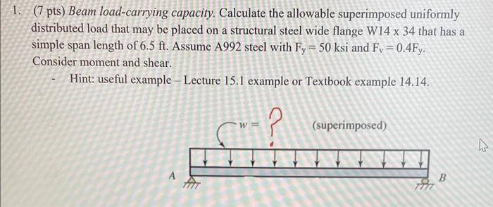 Solved (7 pts ) Beam load-carrying capacity. Calculate the | Chegg.com