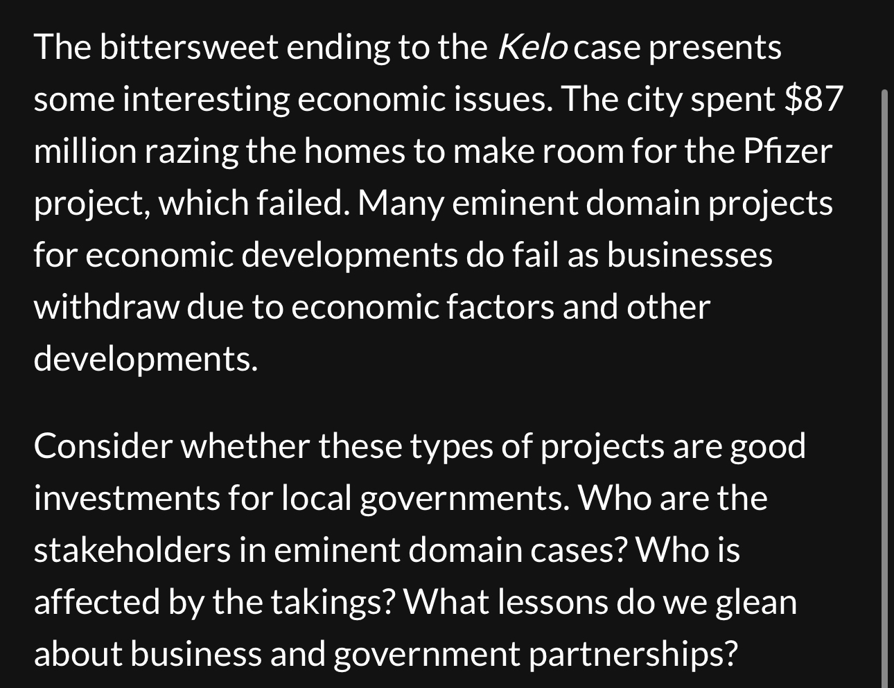 Solved The bittersweet ending to the Kelo case presentssome | Chegg.com