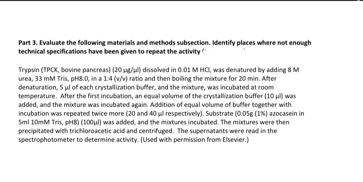 Solved Part 3. ﻿Evaluate the following materials and methods | Chegg.com