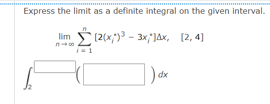 Solved Express the limit as ﻿a definite integral on ﻿the | Chegg.com