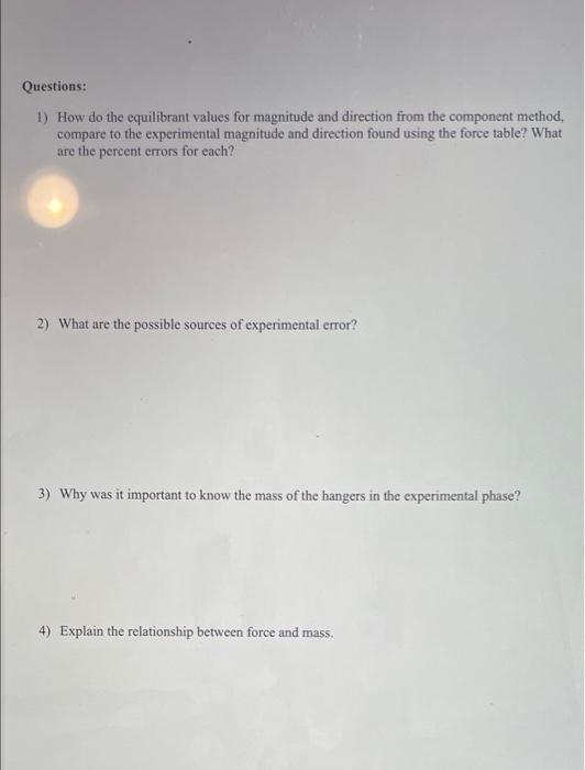 Solved Questions: 1) How do the equilibrant values for | Chegg.com