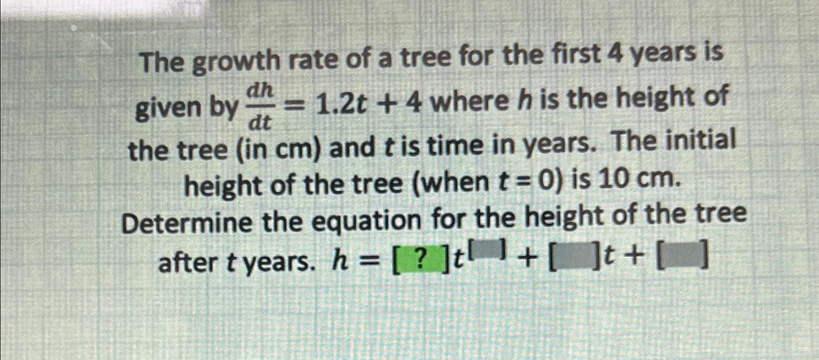 Solved The growth rate of a tree for the first 4 ﻿years is | Chegg.com