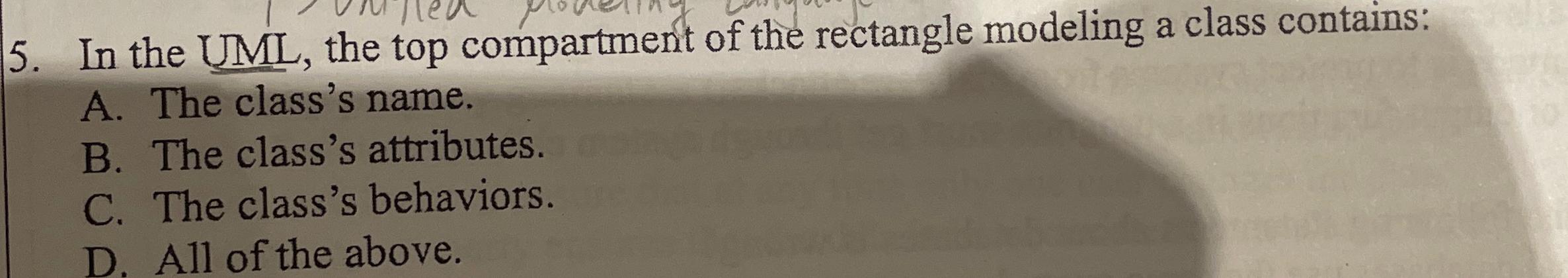 Solved In the UML, the top compartment of the rectangle | Chegg.com