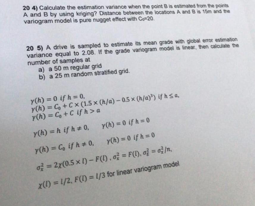 Solved 20 4) ﻿Calculate the estimation variance when the | Chegg.com