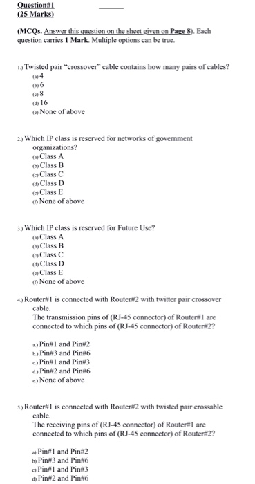 Solved Question#1 (25 Marks) (MCQS. Answer this question on | Chegg.com