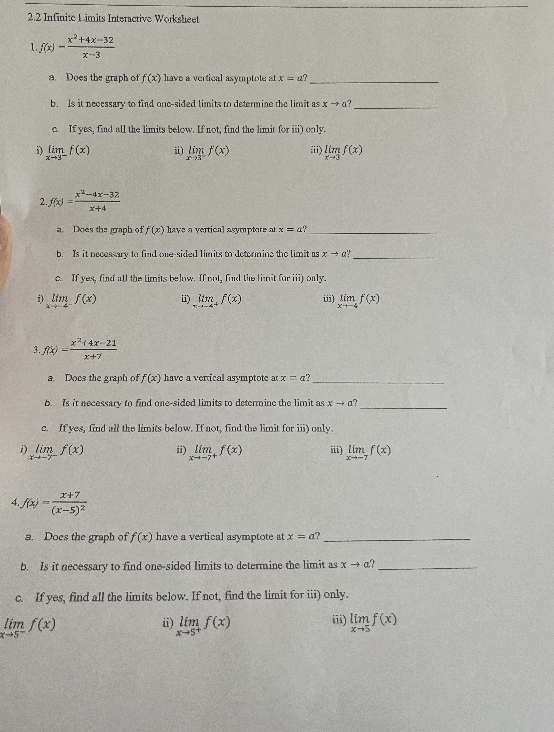 Solved 2.2 ﻿Infinite Limits Interactive | Chegg.com