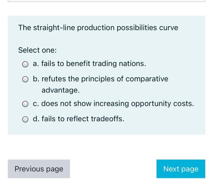 Solved The straight-line production possibilities curve | Chegg.com