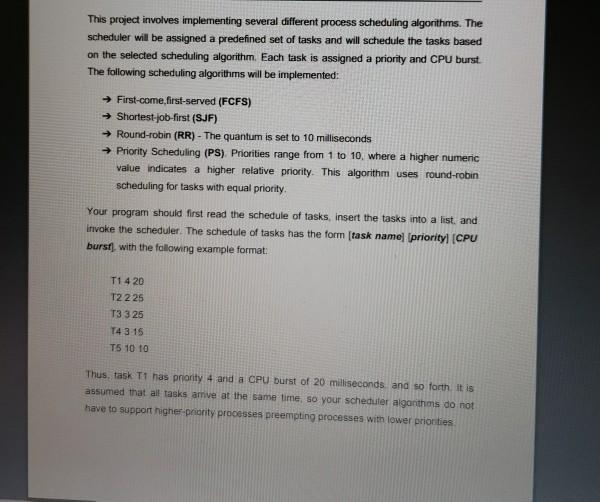 This project involves implementing several different | Chegg.com