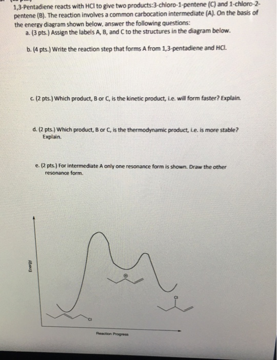 Solved 1,3-Pentadiene reacts with HCl to give two | Chegg.com