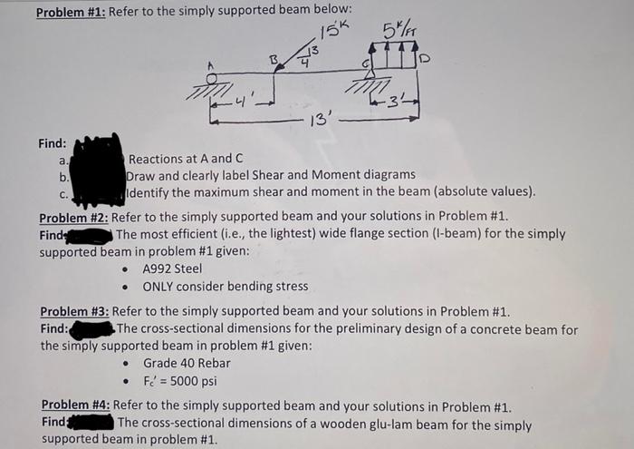 Problem \#1: Refer to the simply supported beam | Chegg.com