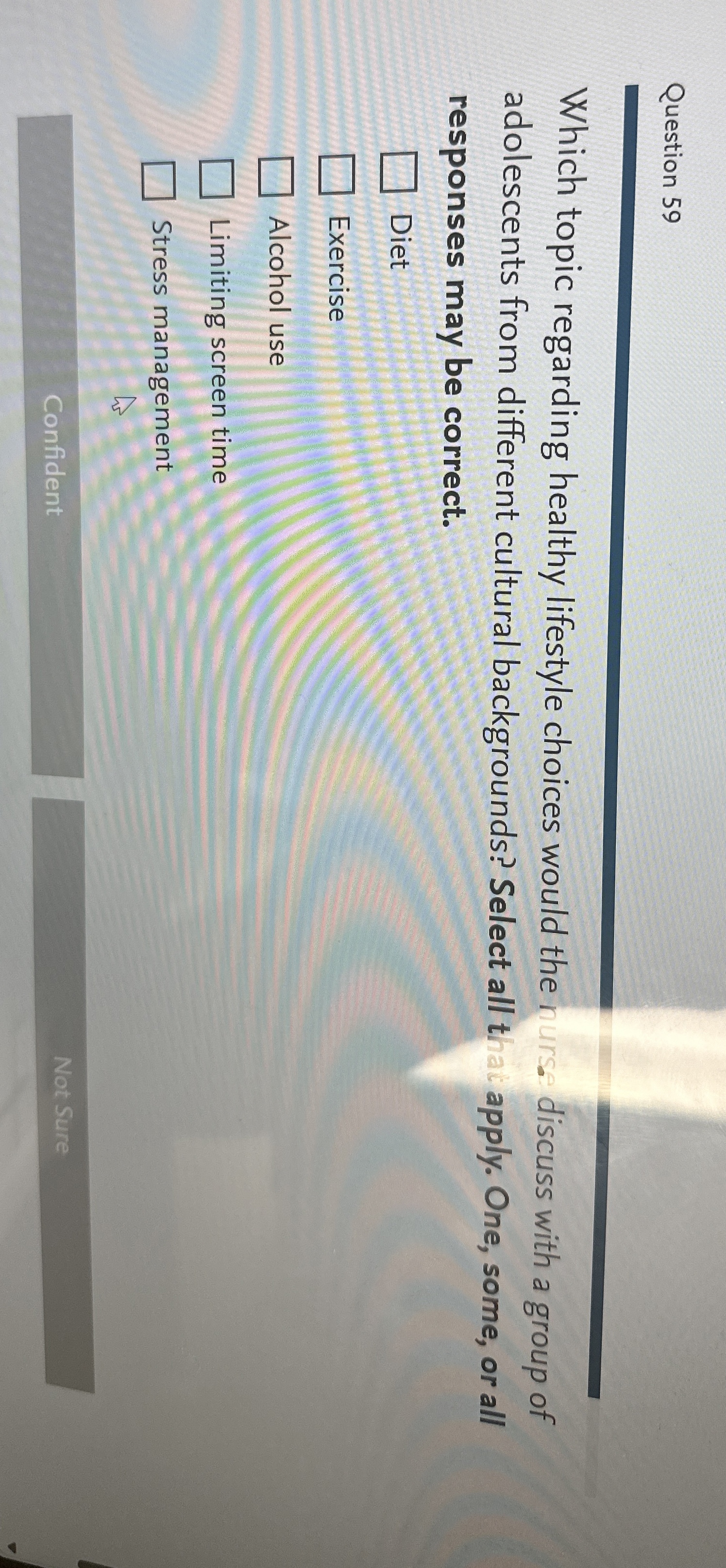 Solved Question 59Which topic regarding healthy lifestyle | Chegg.com