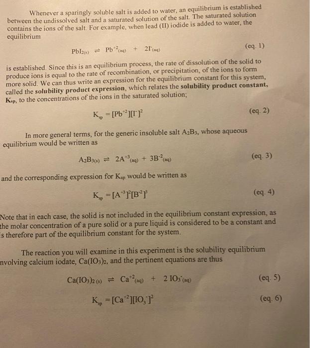 Solved Whenever a sparingly soluble salt is added to water, | Chegg.com