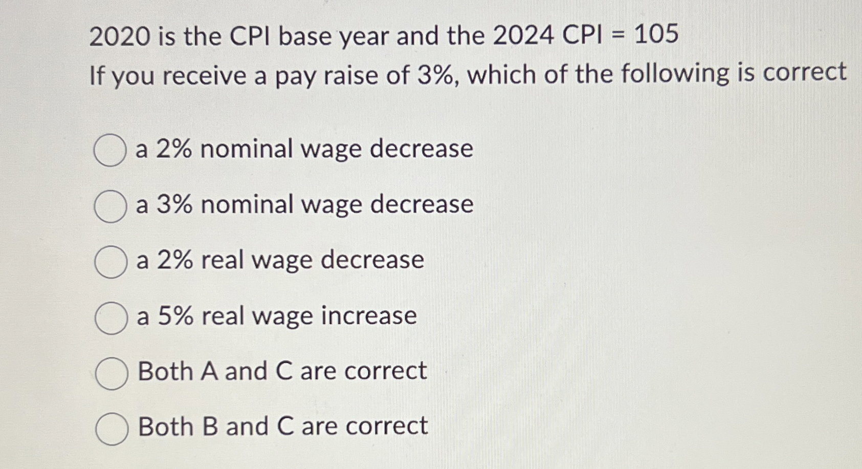 Solved 2020 ﻿is the CPI base year and the 2024 ﻿CPI =105If | Chegg.com