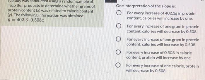 Solved study was conducted using a random sample of Taco | Chegg.com