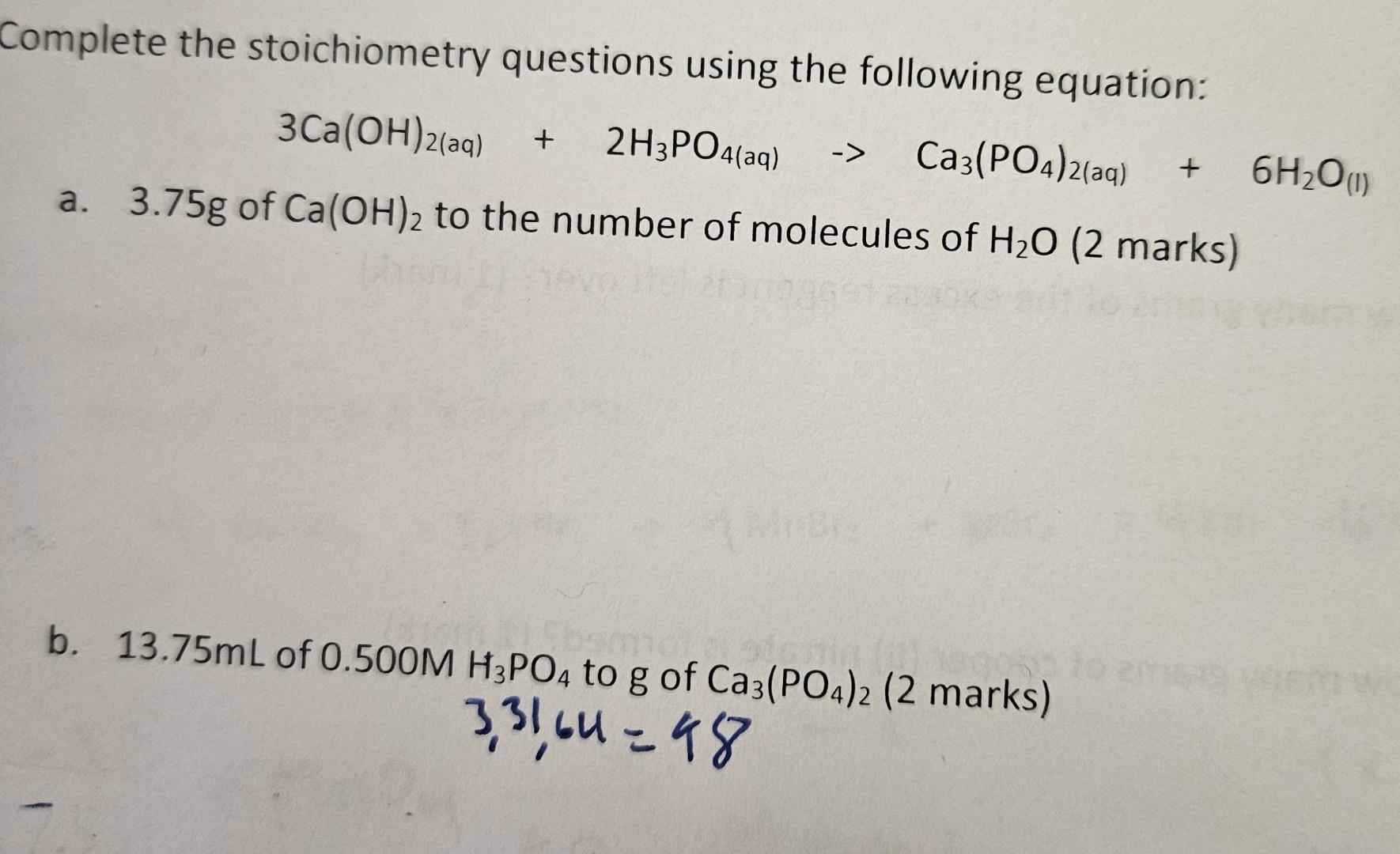 Solved Complete the stoichiometry questions using the | Chegg.com